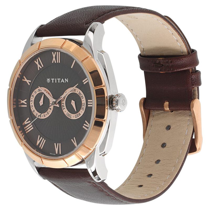 Buy Online Titan Smartsteel Brown Dial Quartz Multifunction Leather ...