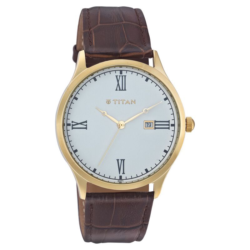 Buy Online Titan Quartz Analog with Date White Dial Leather Strap Watch ...