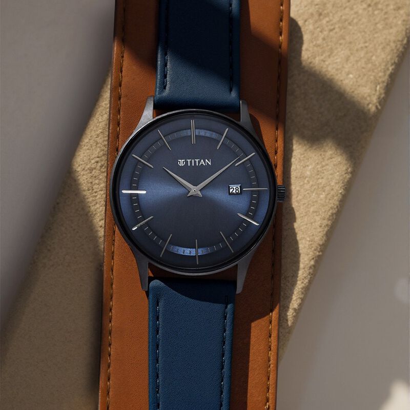 Buy Online Titan Classique Slimline Blue Dial Analog with Date Leather ...