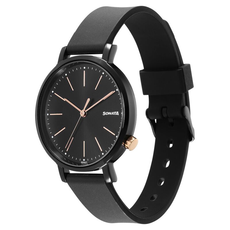 Buy Online Sonata Essentials Black Dial Polyurethane Strap Watch for ...
