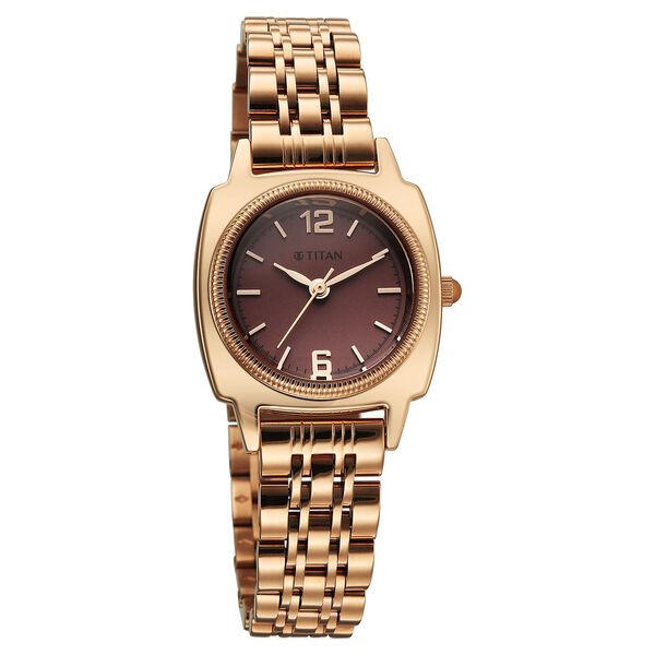 Buy Online Titan Eminence Quartz Analog Red Dial Rose Gold Strap Watch ...