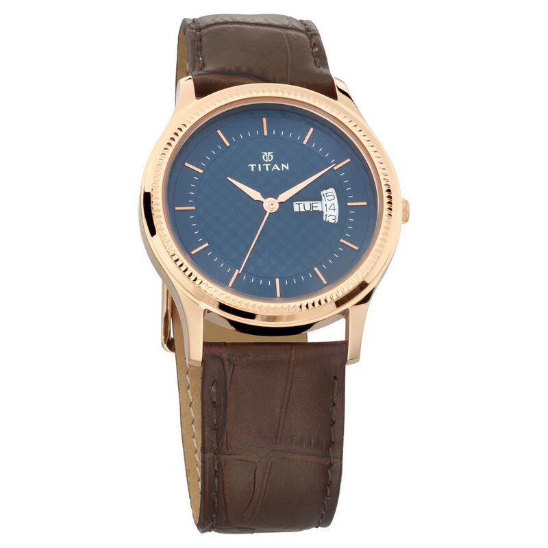 Buy Online Titan Analog Blue Dial Day Date Leather Strap watch for Men ...