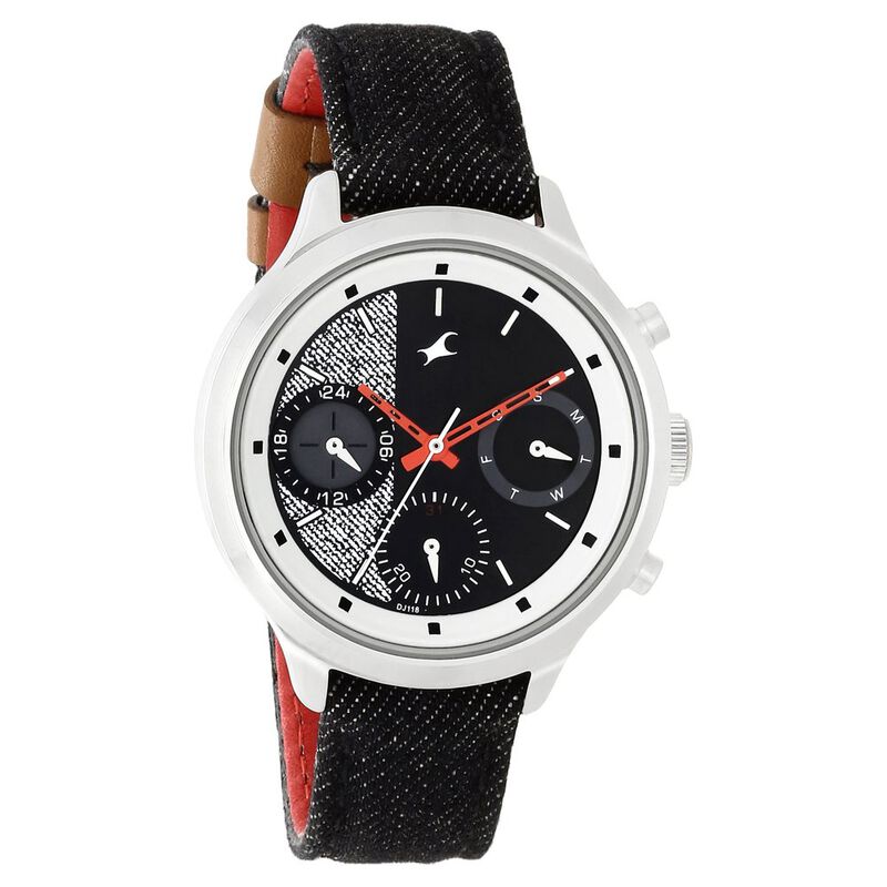 Buy Online Fastrack Denim Quartz Multifunction Black Dial Denim Strap ...