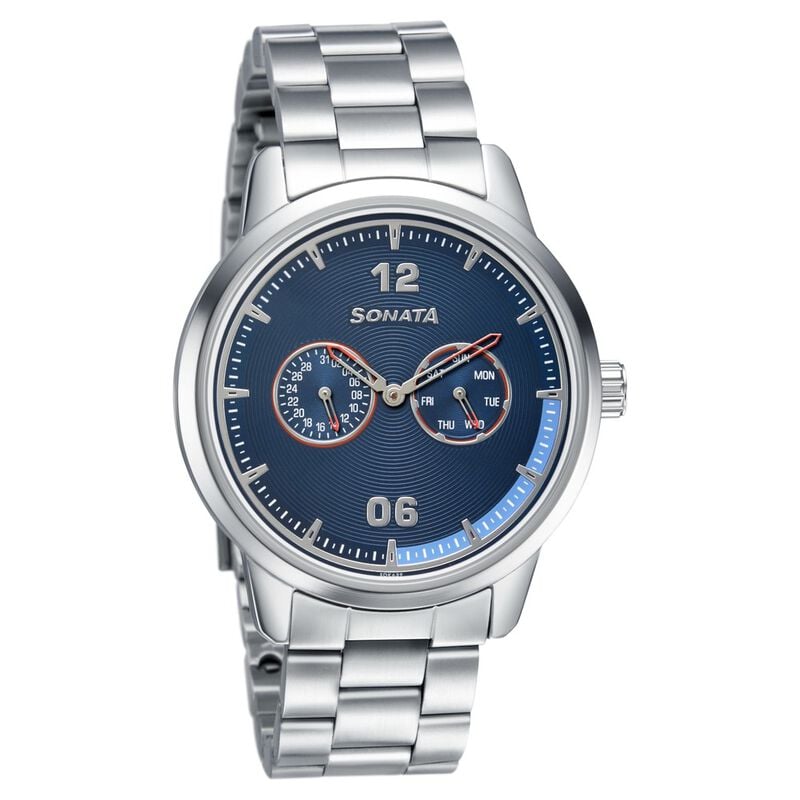 Buy Online Sonata Quartz Analog Blue Dial Metal Strap Watch for Men ...