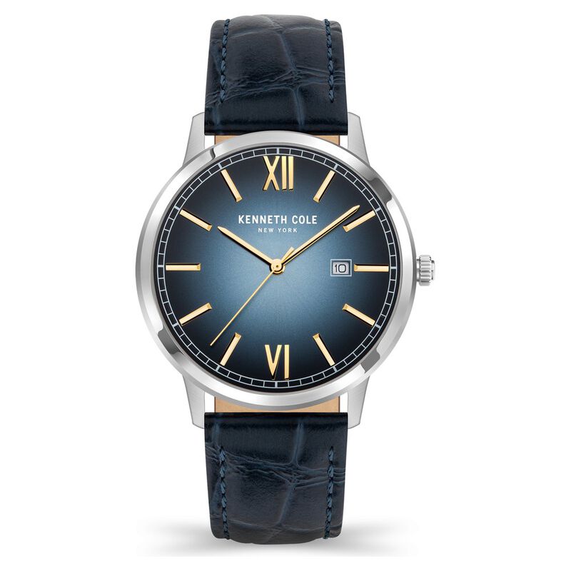 Buy Online Kenneth Cole Blue Dial Leather Strap Watch For Men ...