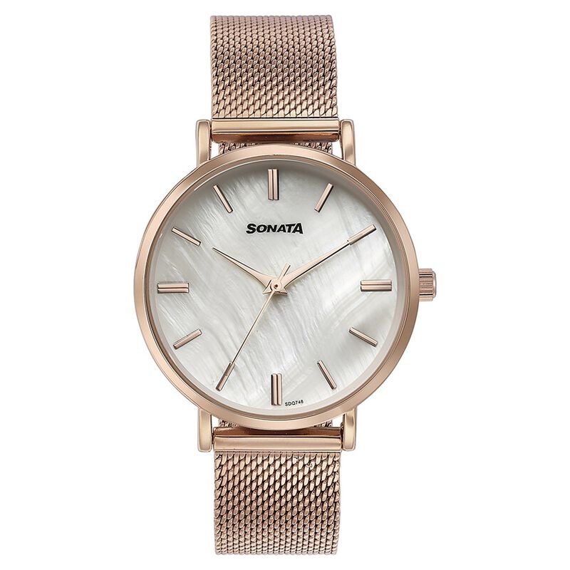 Buy Online Sonata Quartz Analog White Dial Rose Gold Stainless Steel ...