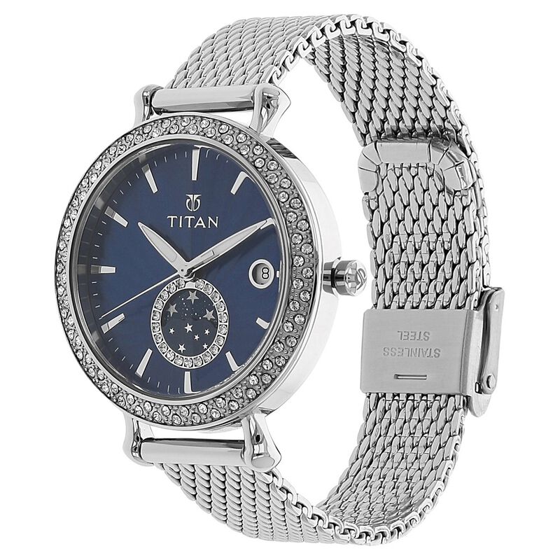 Buy Online Titan Quartz Analog Moonphase Blue Dial Stainless Steel ...