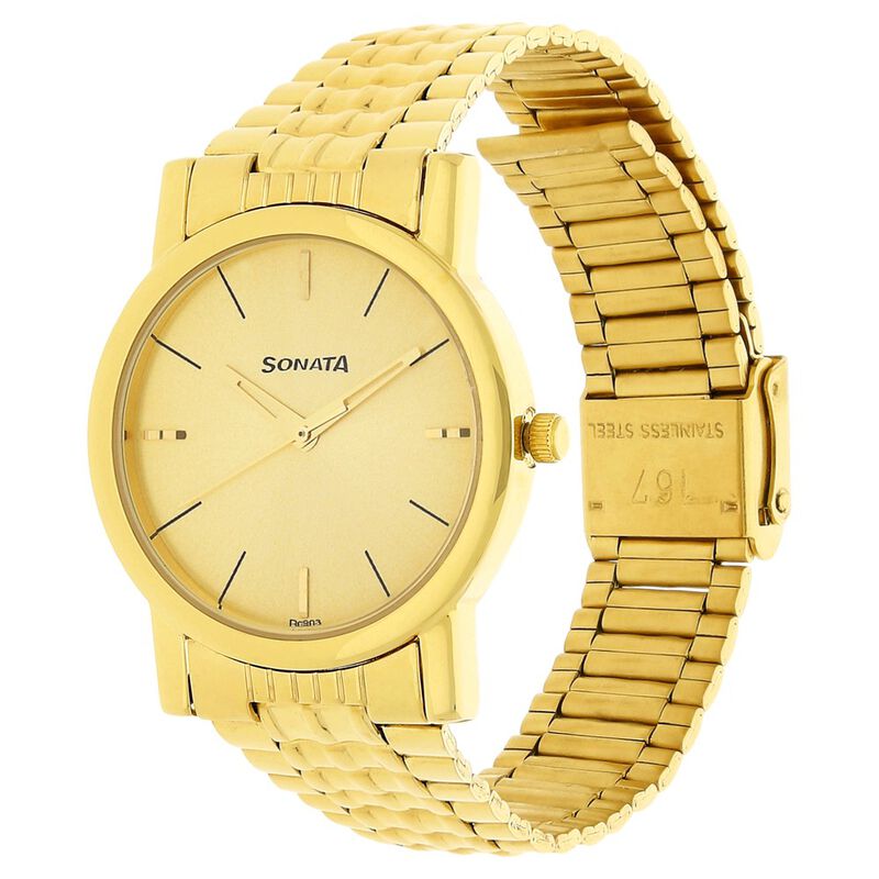 Buy Online Sonata Quartz Analog Champagne Dial Stainless Steel Strap ...