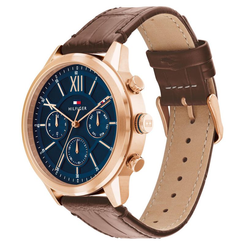 Buy Online Tommy Hilfiger Blue Dial Brown Colour Leather Strap Watch ...
