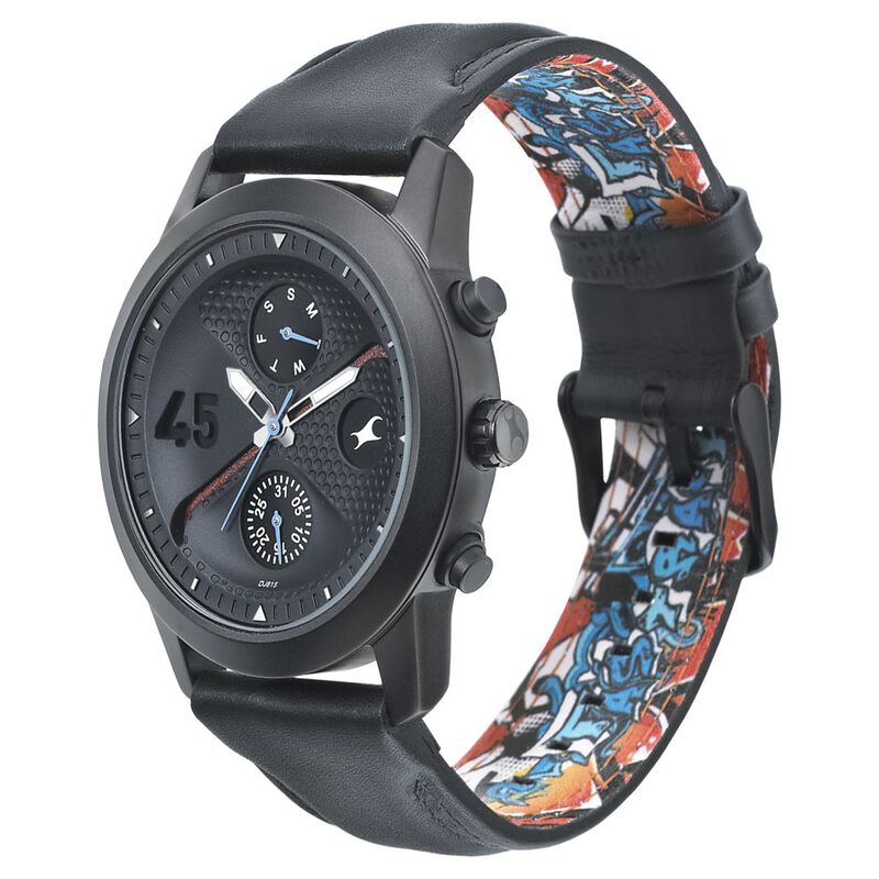 Buy Online Fastrack Go Skate Quartz Multifunction Black Dial Leather ...