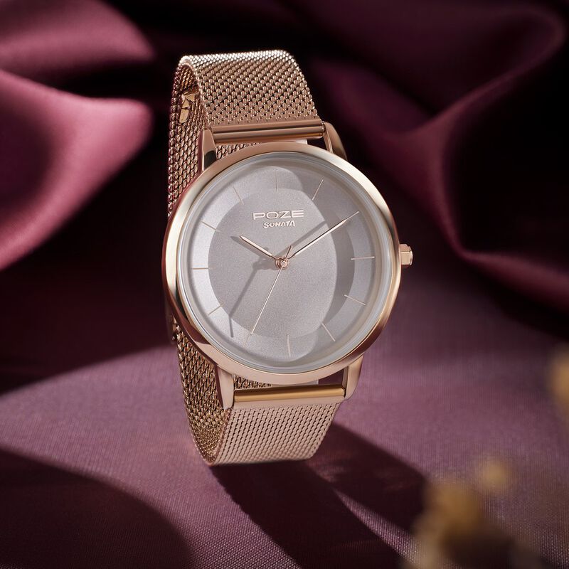Buy Online Sonata Poze Quartz Analog White Dial Mesh Strap Watch for ...
