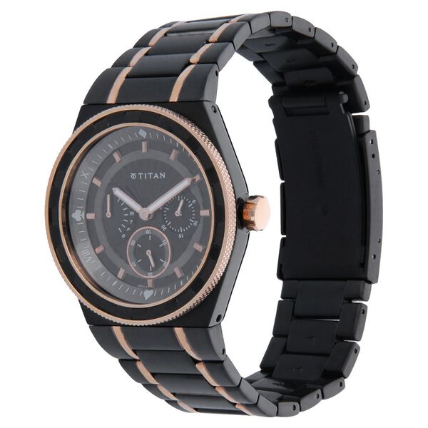 Buy Online Titan Quartz Multifunction Black Dial Stainless Steel Strap ...