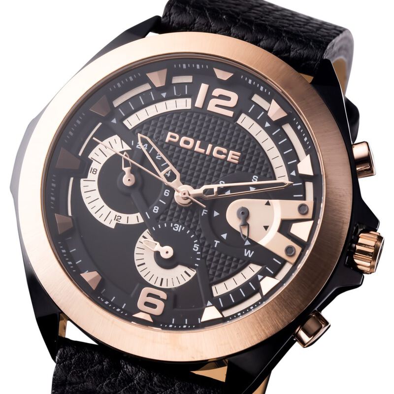 Buy Online Police Quartz Multifunction Black Dial Leather Strap Watch ...