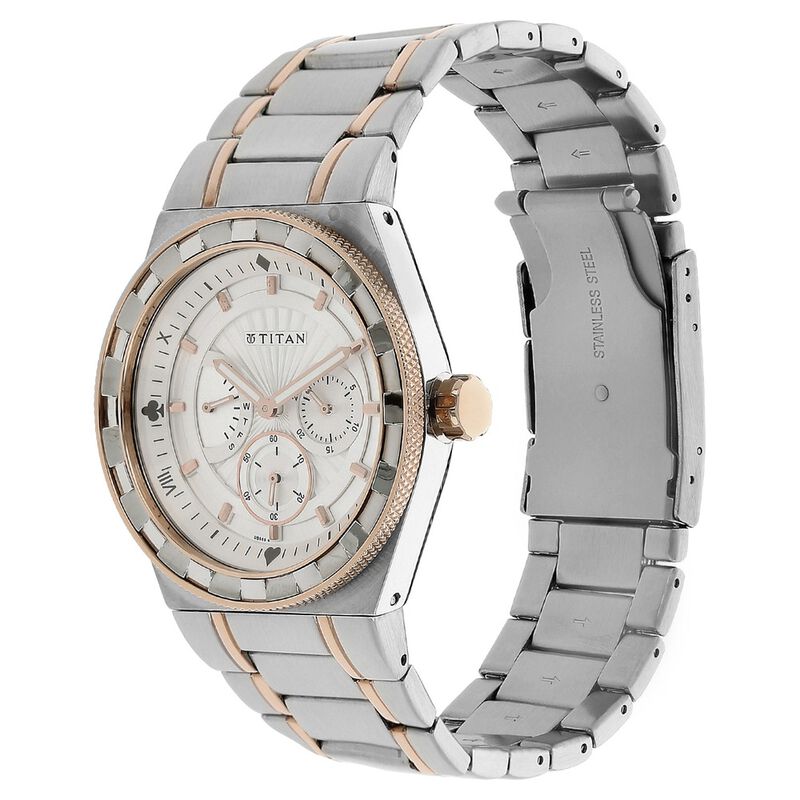 Buy Online Titan Quartz Multifunction White Dial Stainless Steel Strap ...