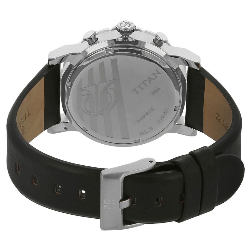 Buy Online Titan Quartz Analog with Date Black Dial Leather Strap Watch ...