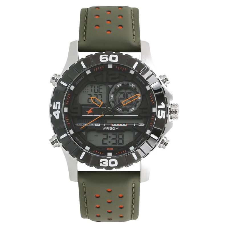 Buy Online Fastrack Quartz Analog Digital Orange Dial Leather Strap ...