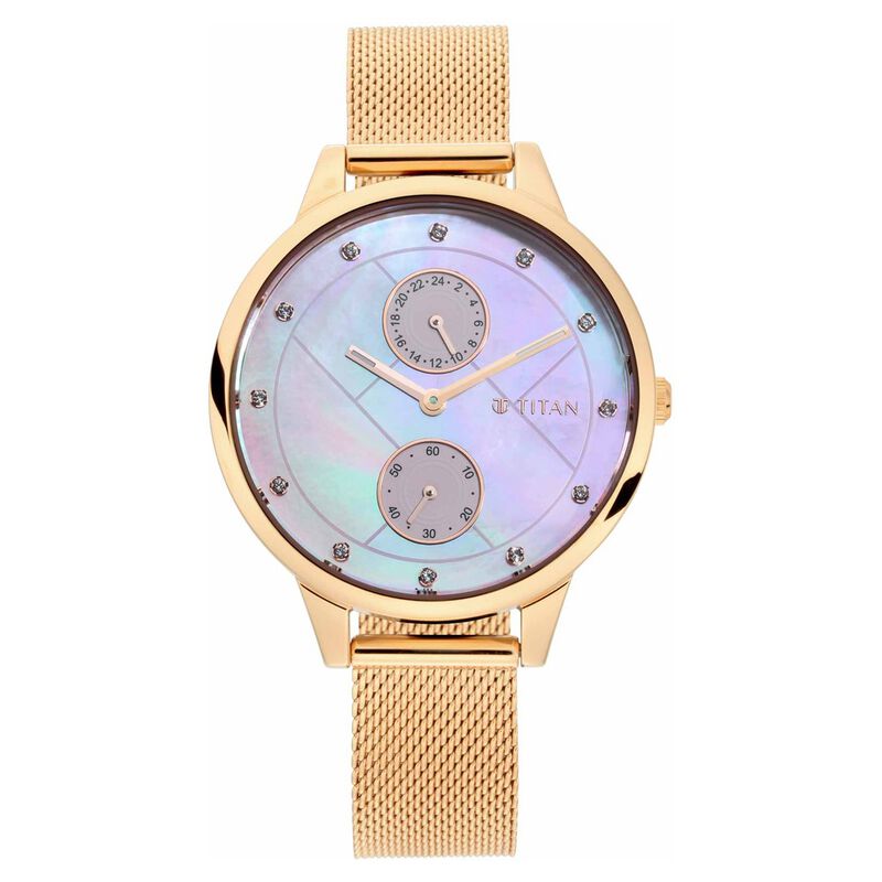 Buy Online Titan Sparkle Rose Gold Dial Analog with Day and Date Metal ...