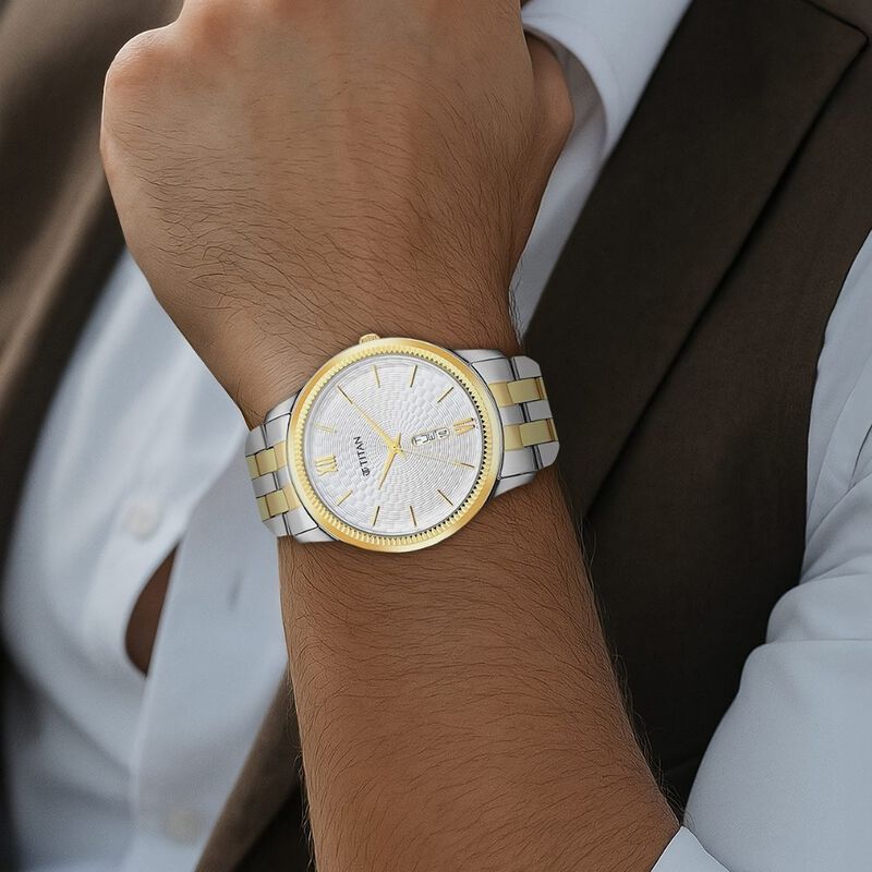 Buy Online Titan Metal White Dial Analog with Day and Date Metal Strap ...