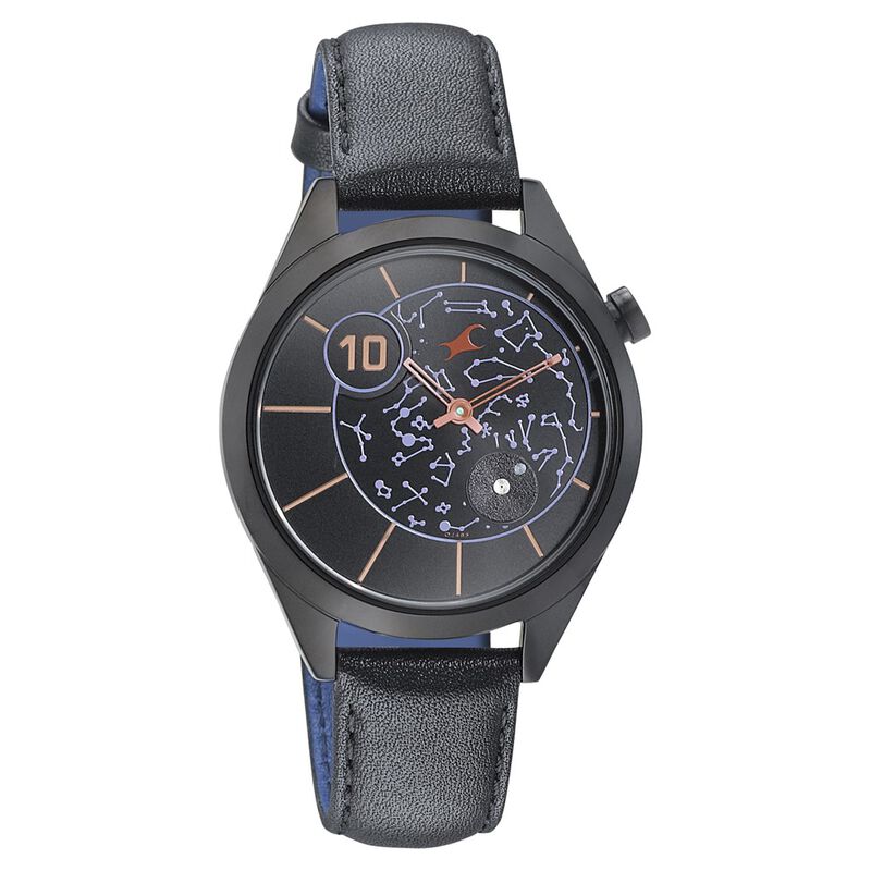 Buy Online Fastrack Space Rover Quartz Analog Black Dial Leather Strap ...