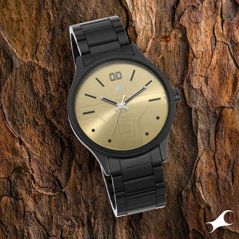 Buy Online Fastrack Bare Basics Quartz Analog Golden Dial Stainless ...