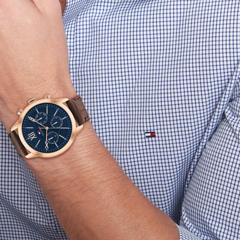 Buy Online Tommy Hilfiger Blue Dial Brown Colour Leather Strap Watch ...