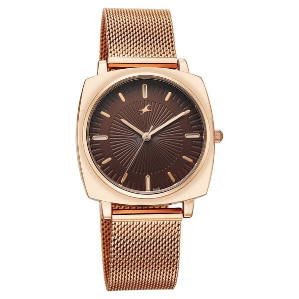 Buy Online Fastrack Stunners Quartz Analog Brown Dial Rose Gold ...