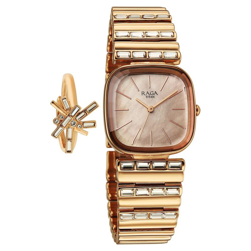 Buy Online Titan Raga Glimmers Quartz Analog Rose Gold Dial Rose Gold Metal Strap Watch For ...