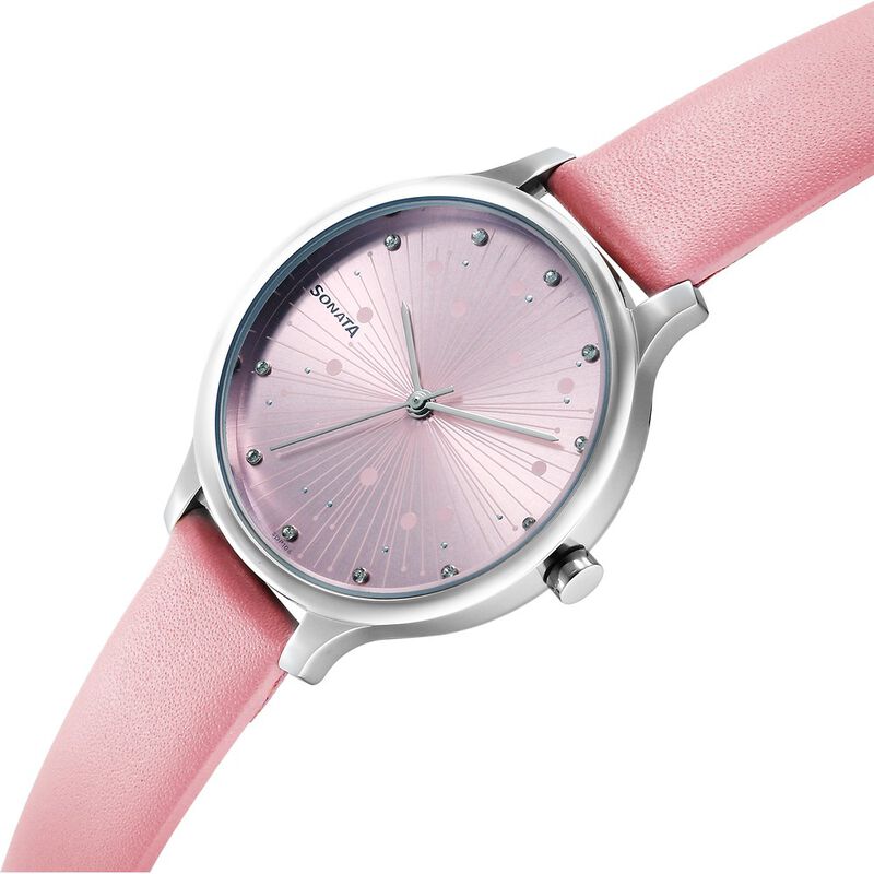 Buy Online Sonata Blush Quartz Analog Pink dial Leather Strap Watch for ...