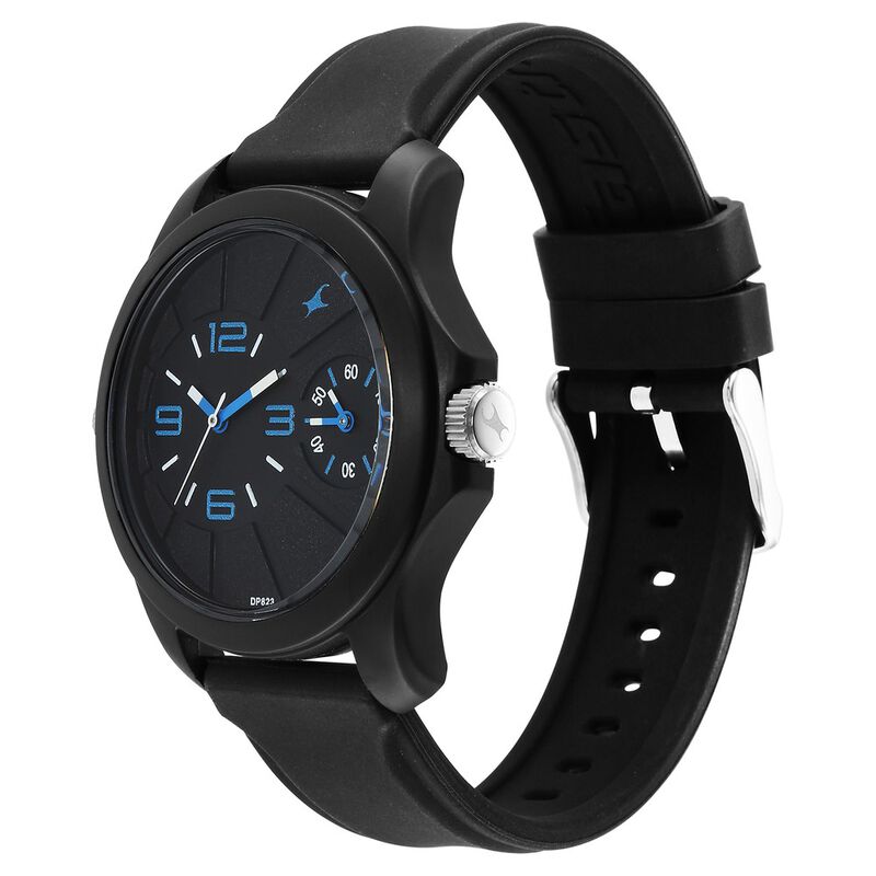 Buy Online Fastrack Dual Time Quartz Analog Black Dial Silicone Strap ...