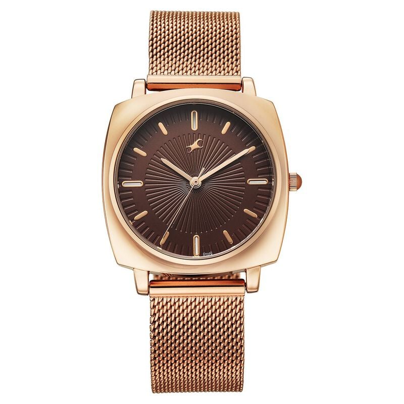 Buy Online Fastrack Stunners Quartz Analog Brown Dial Rose Gold ...