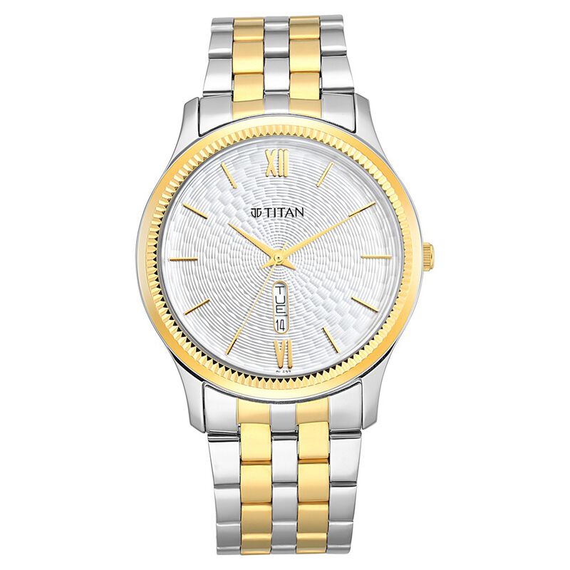 Buy Online Titan Metal White Dial Analog with Day and Date Metal Strap ...