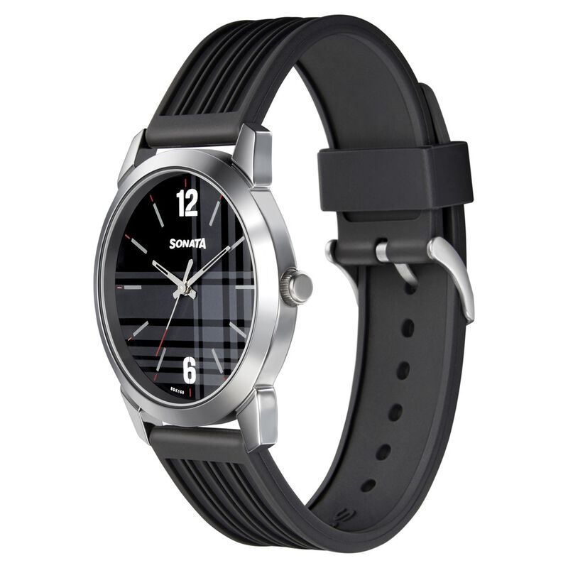 Buy Online Sonata Smart Plaid Quartz Analog Black Dial TPU Strap Watch ...