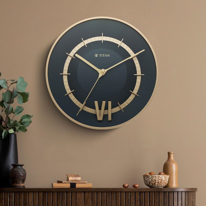 Buy Online Titan Contemporary Wall Clock with Blue Dial Silent Sweep ...