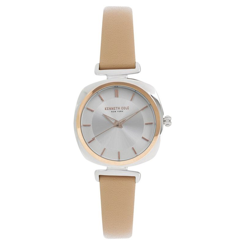 Buy Online Kenneth Cole Quartz Analog Silver Dial Leather Strap Watch ...