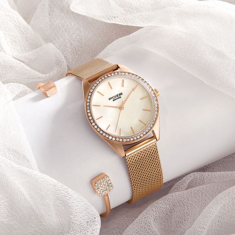 Buy Online Sonata Poze Quartz Analog Mother of Pearl Dial Rose Gold ...