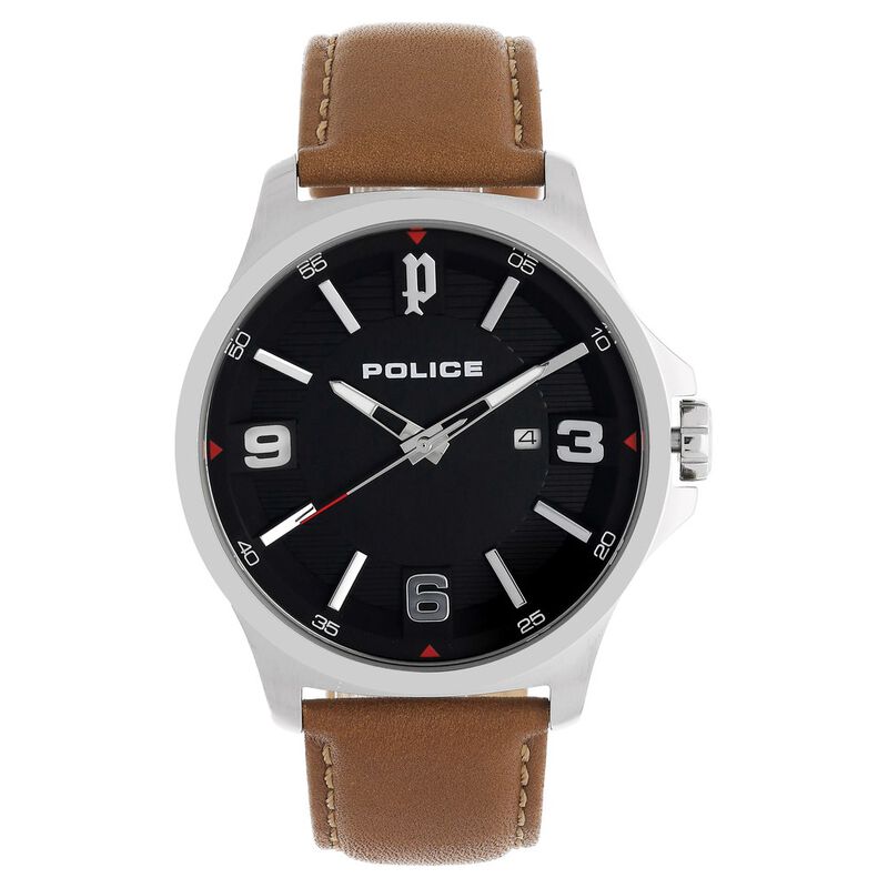 Buy Online Police Quartz Analog with Date Black Dial Leather Strap ...
