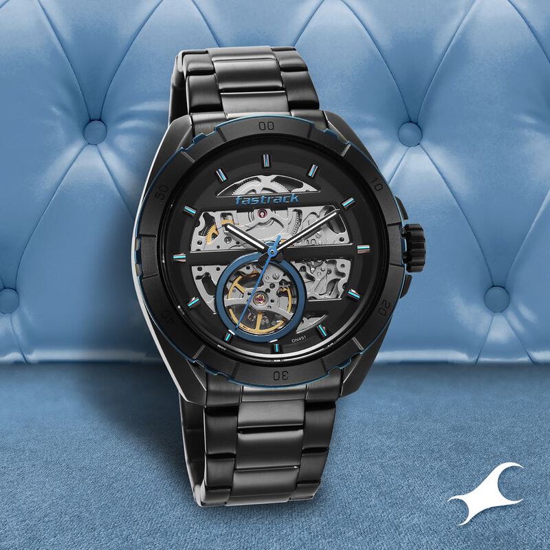Buy Online Fastrack Automatics Black Dial Stainless Steel Strap Watch ...