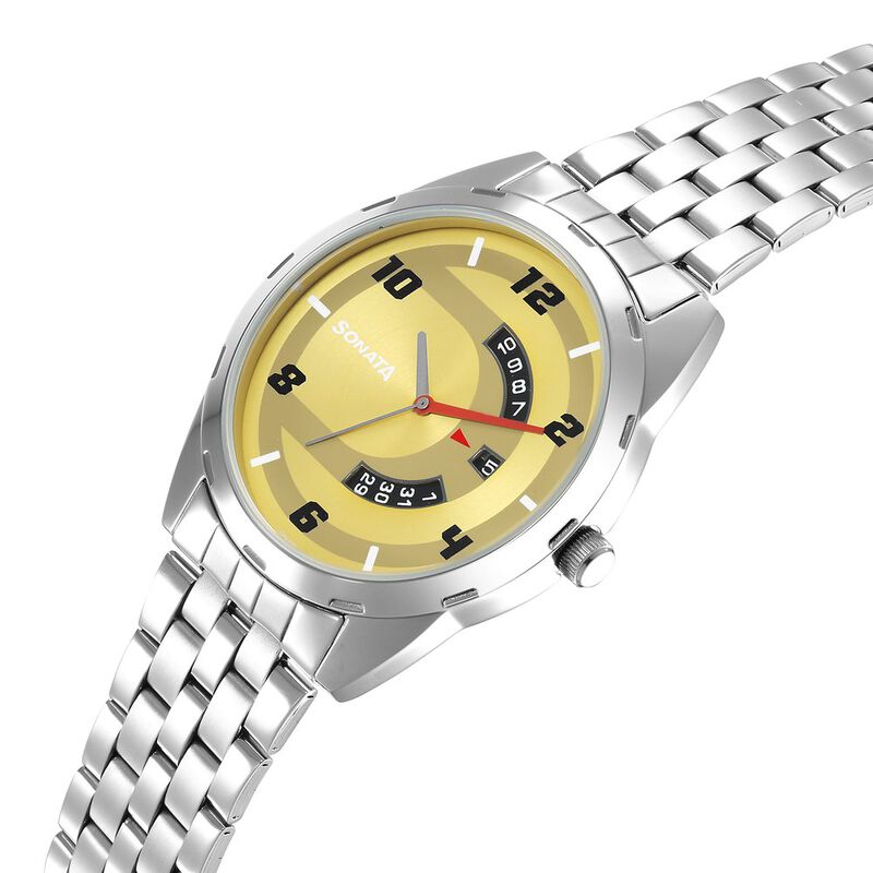 Buy Online Sonata RPM Champagne Dial Stainless Steel Strap Watch for ...