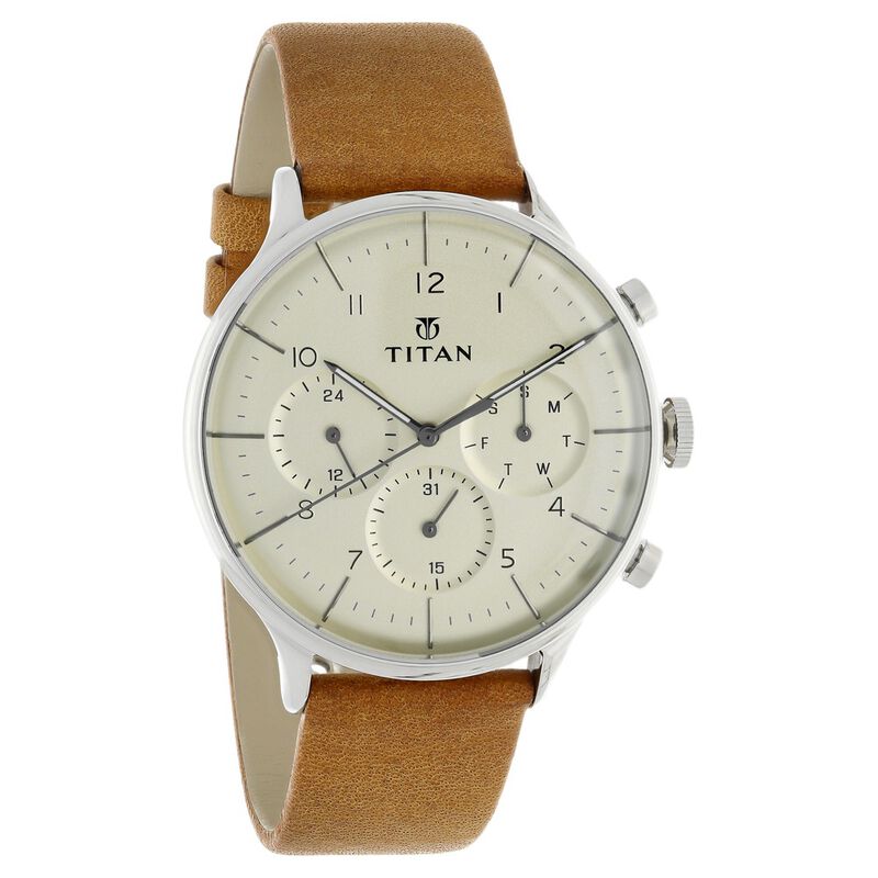 Buy Online Titan Quartz Multifunction Silver Dial Leather Strap Watch ...