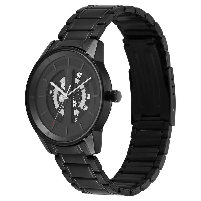 Buy Online Sonata Unveil Quartz Analog Black Dial Stainless Steel Strap ...