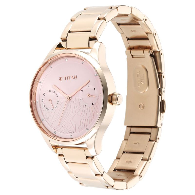 Buy Online Titan Wander Pink Dial Analog Stainless Steel Strap Watch ...