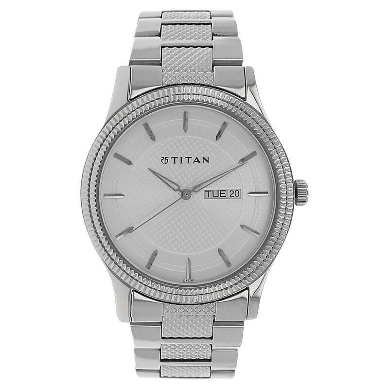 Buy Online Titan Quartz Analog with Day and Date Silver Dial Stainless ...