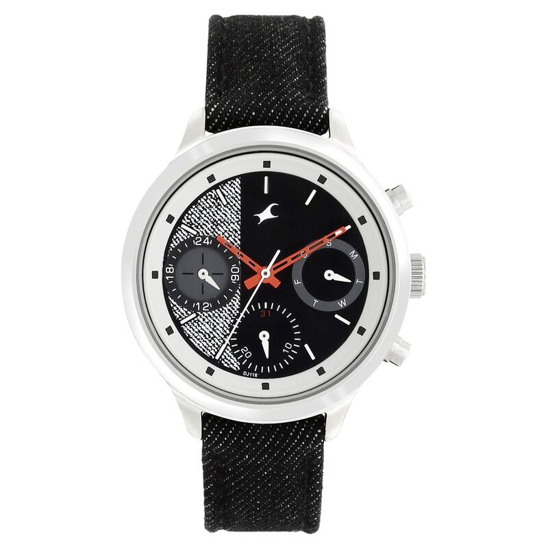 Buy Online Fastrack Denim Quartz Multifunction Black Dial Denim Strap ...