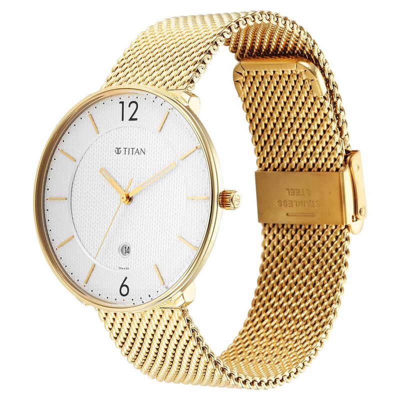 Buy Online Titan Black and Gold Quartz Analog with Date Silver Dial ...