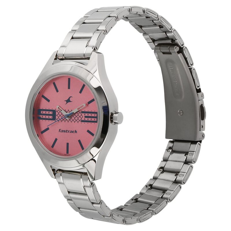 Buy Online Fastrack Quartz Analog Pink Dial Stainless Steel Strap Watch ...