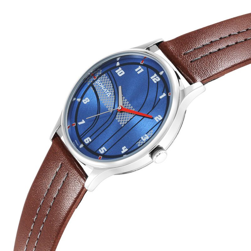 Buy Online Sonata RPM Blue Dial Leather Strap Watch for Men - 77105sl08 ...