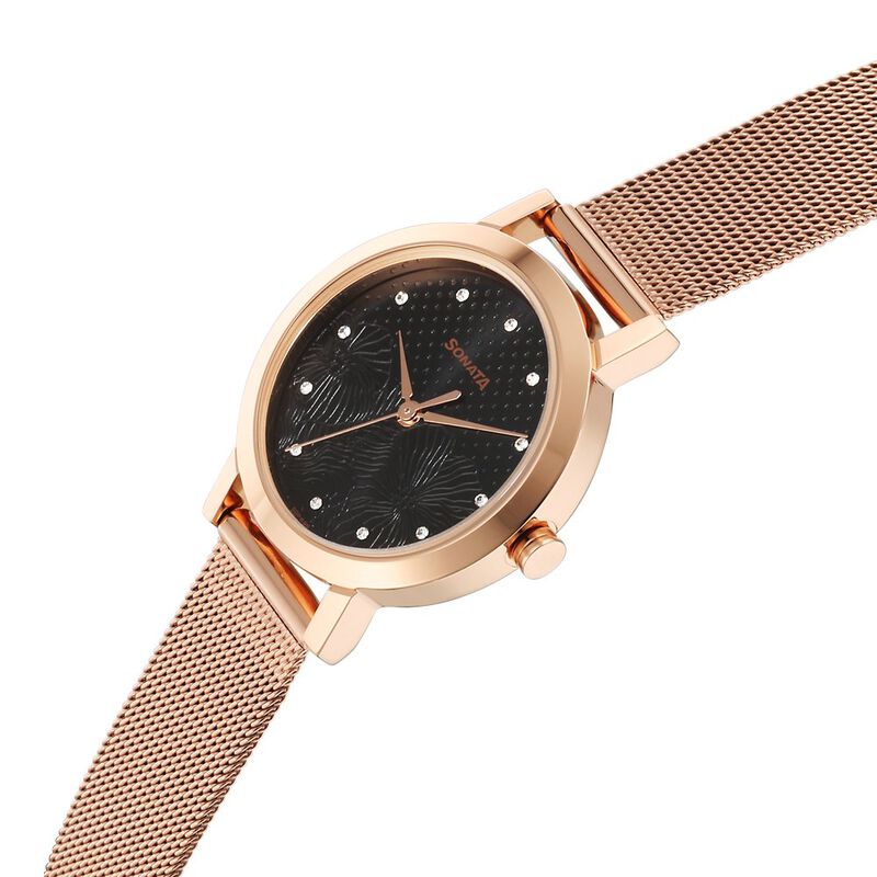 Buy Online Sonata Quartz Analog Black Stainless Steel Strap for Women ...