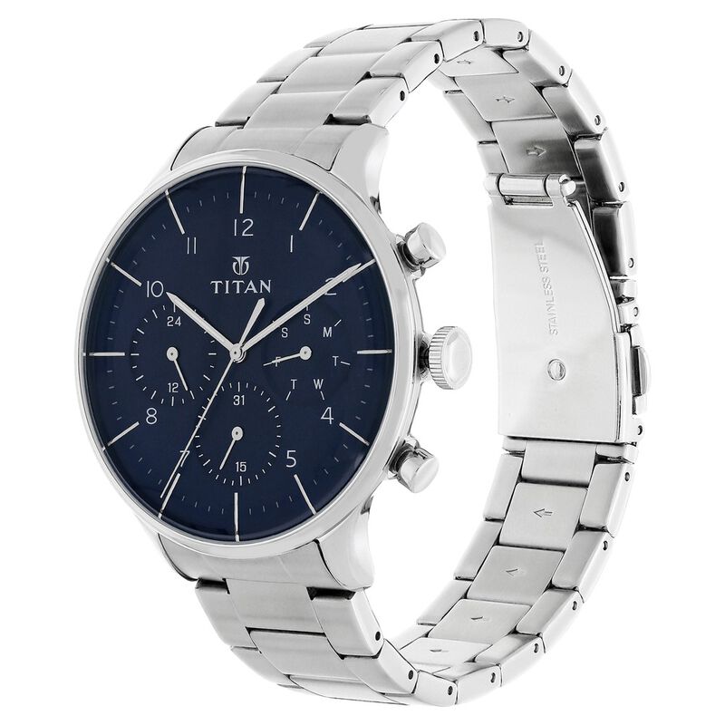Buy Online Titan Quartz Multifunction Blue Dial Stainless Steel Strap ...