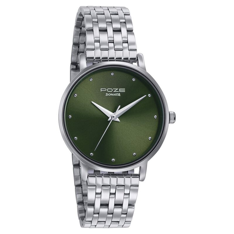 Buy Online Sonata Poze Quartz Analog Green Dial Metal Strap Watch for ...