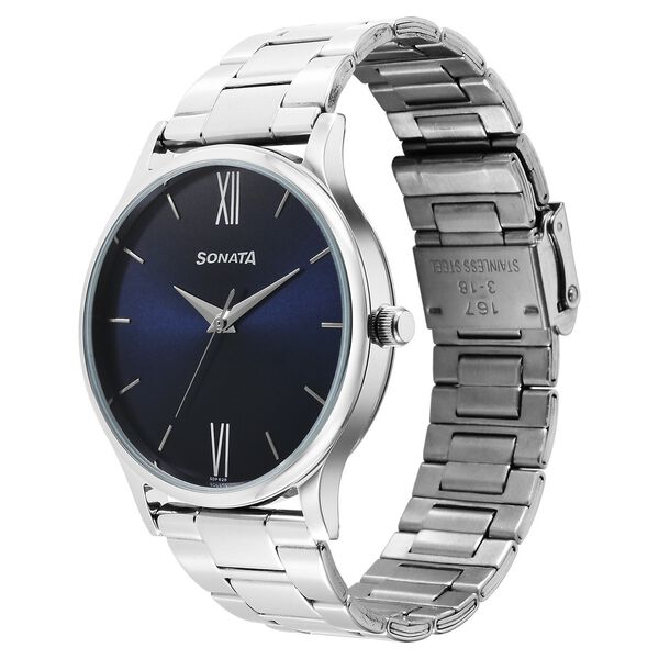 Buy Online Sonata Aspire Quartz Analog Blue Dial Stainless Steel Strap ...